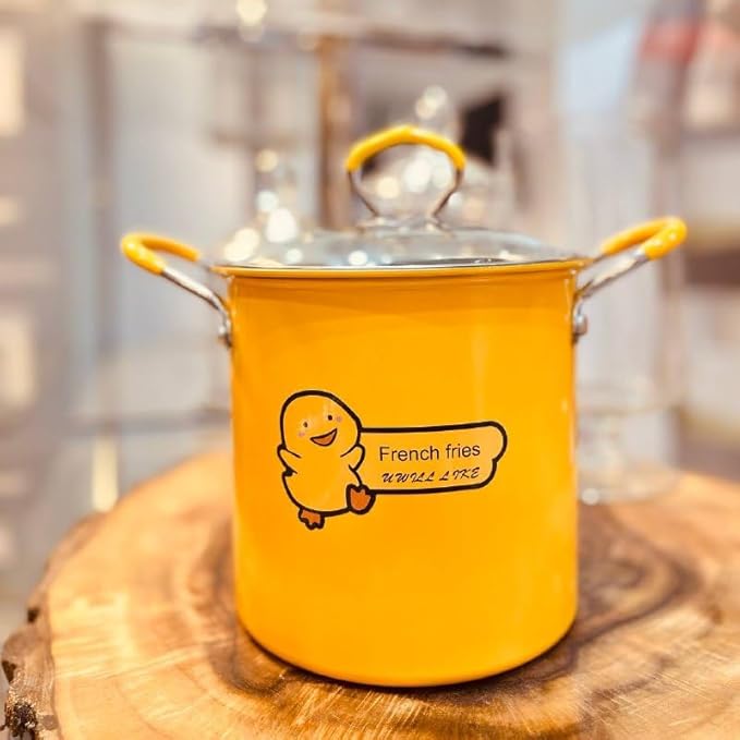 🍟 Enamel French Fries Storage Pot with Lid – 25cm Yellow | 3L Fryer Pot ...