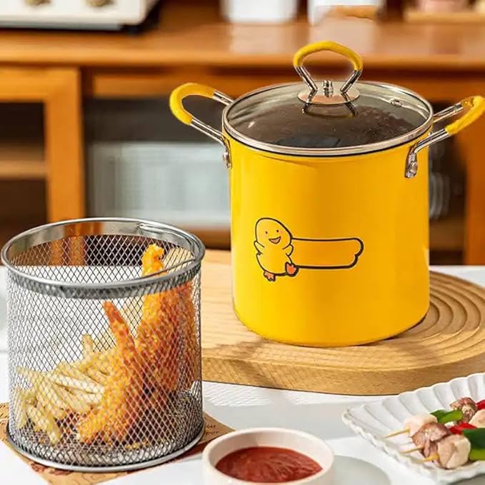 🍟 Enamel French Fries Storage Pot with Lid – 25cm Yellow | 3L Fryer Pot ...