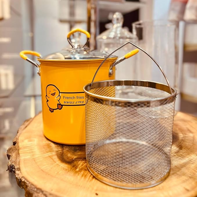🍟 Enamel French Fries Storage Pot with Lid – 25cm Yellow | 3L Fryer Pot ...