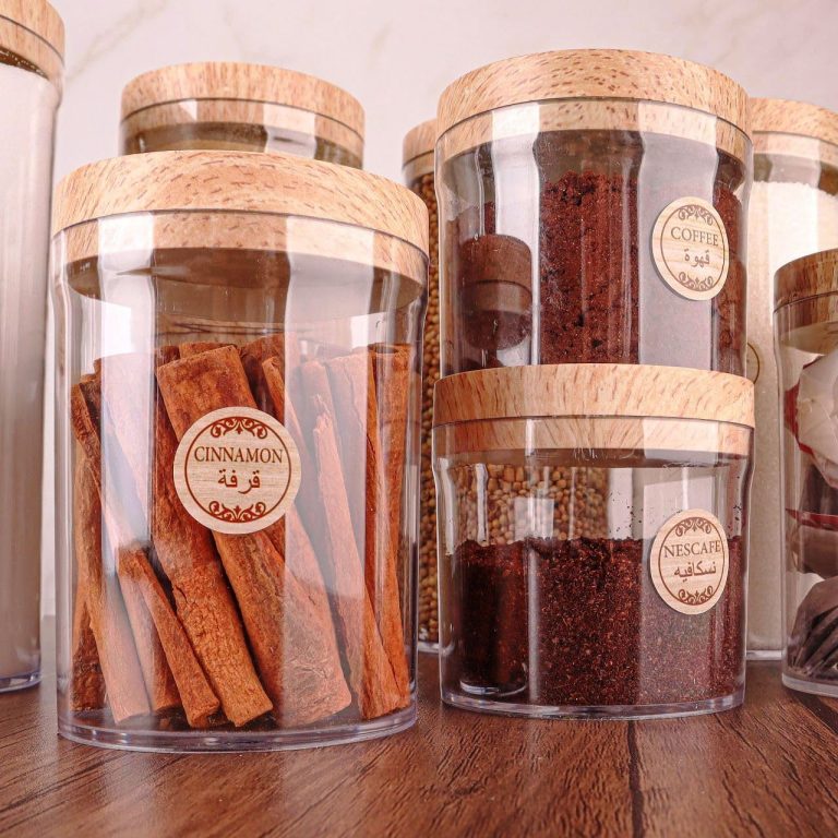 Clear Acrylic Canisters Set of 9 with Wooden Lids & Labels - Premium ...