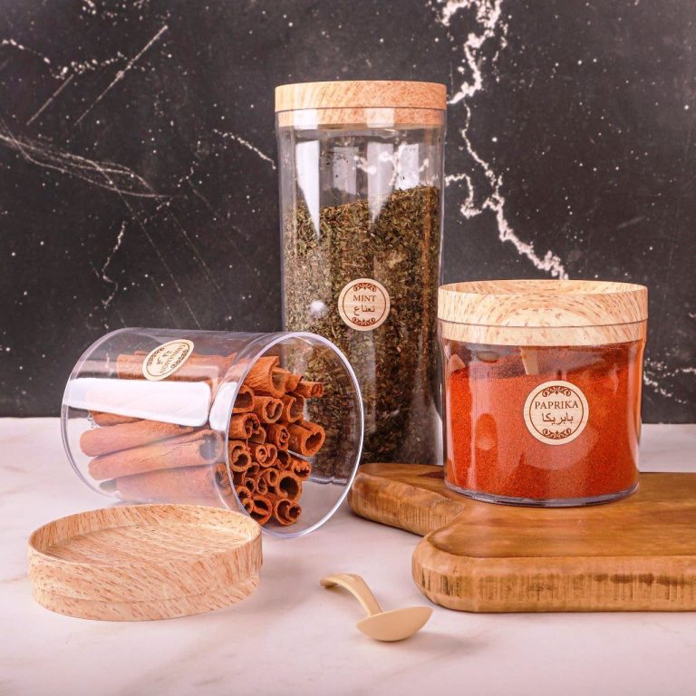Clear Acrylic Canisters Set of 9 with Wooden Lids & Labels - Premium ...